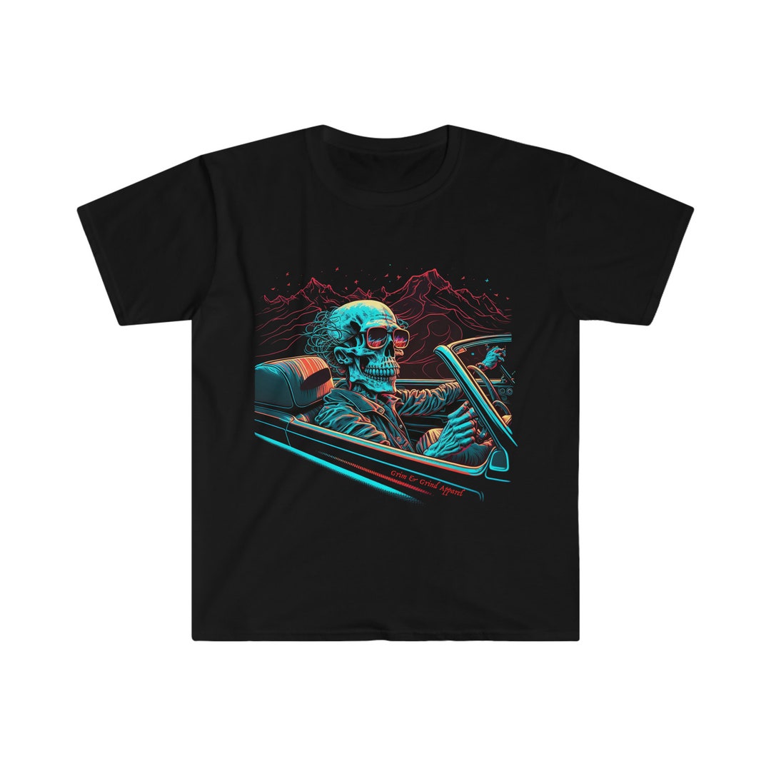 Retro Road Trip Skeleton Driving Convertible, Skeleton Driving Car Tee ...