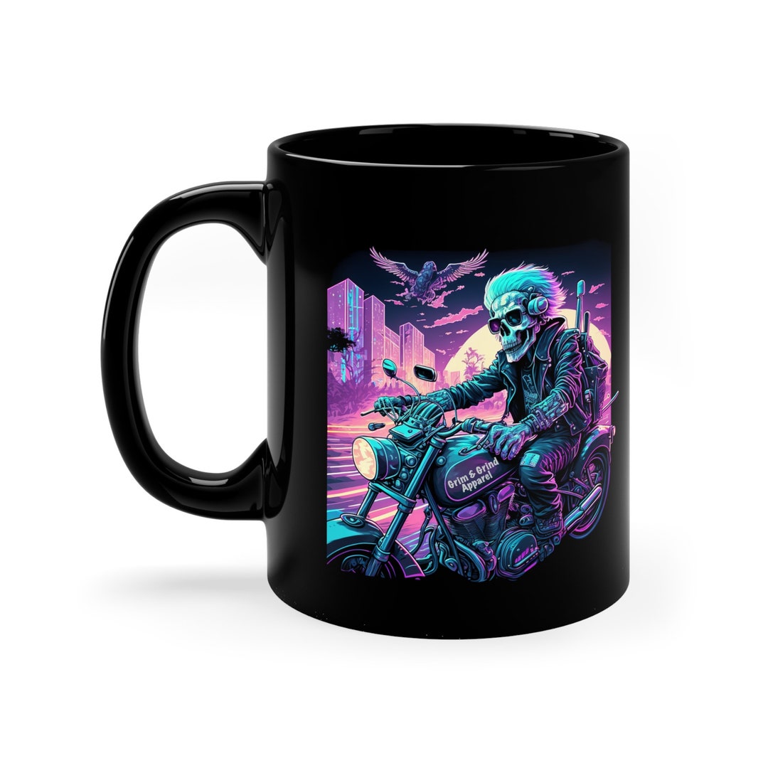 Retro Road Trip Skeleton on Motorcycle Coffee Mug, Motorcycle Mug ...