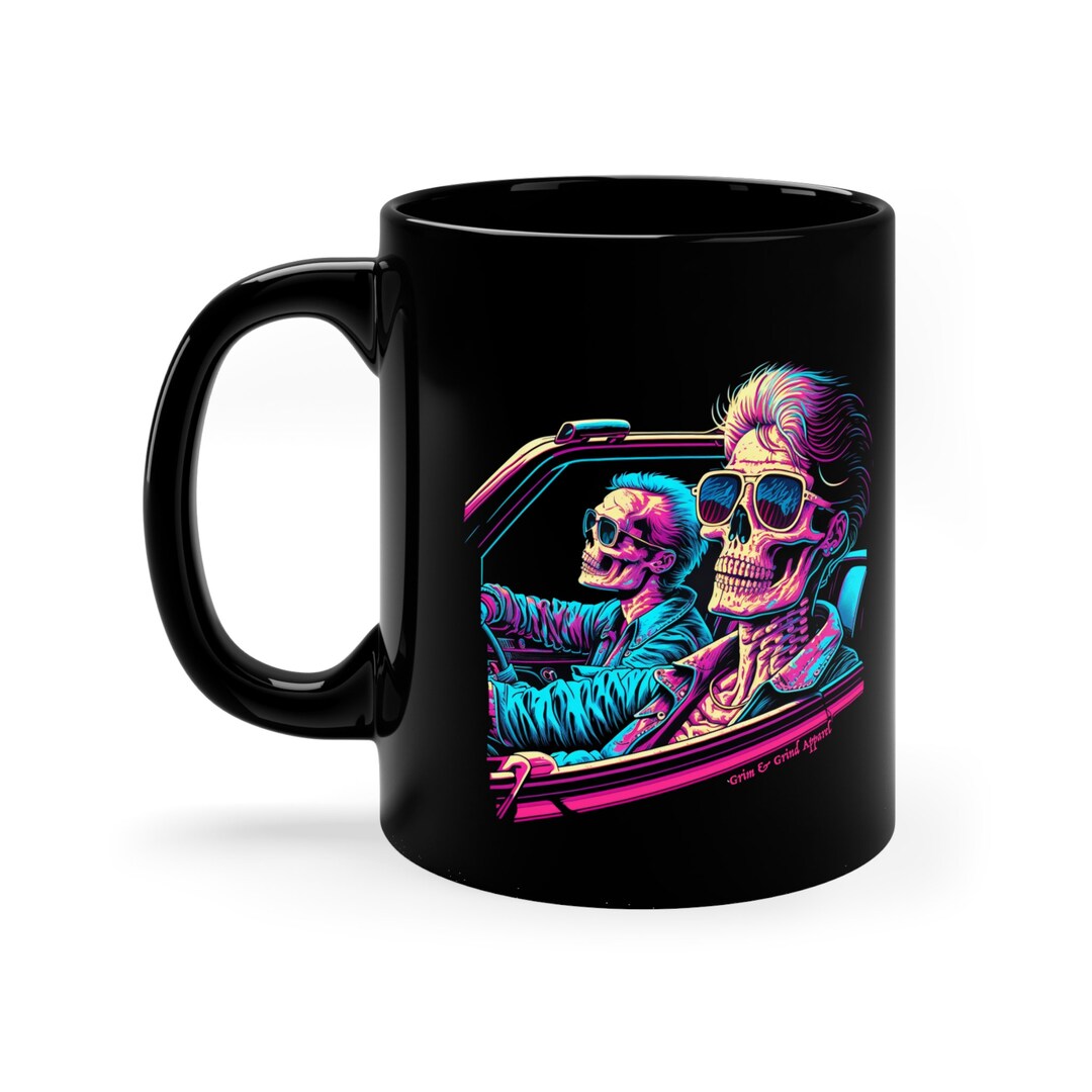 80s Retro Road Trip Skeleton Driving Convertible Coffee Mug, Gifts for ...