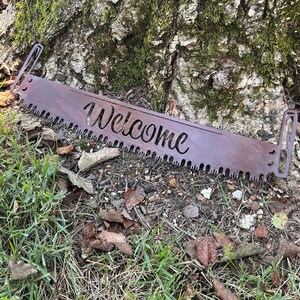 Rustic Saw Blade Sign, Welcome Sign, Crosscut Saw Wall Hanging, Outdoor ...