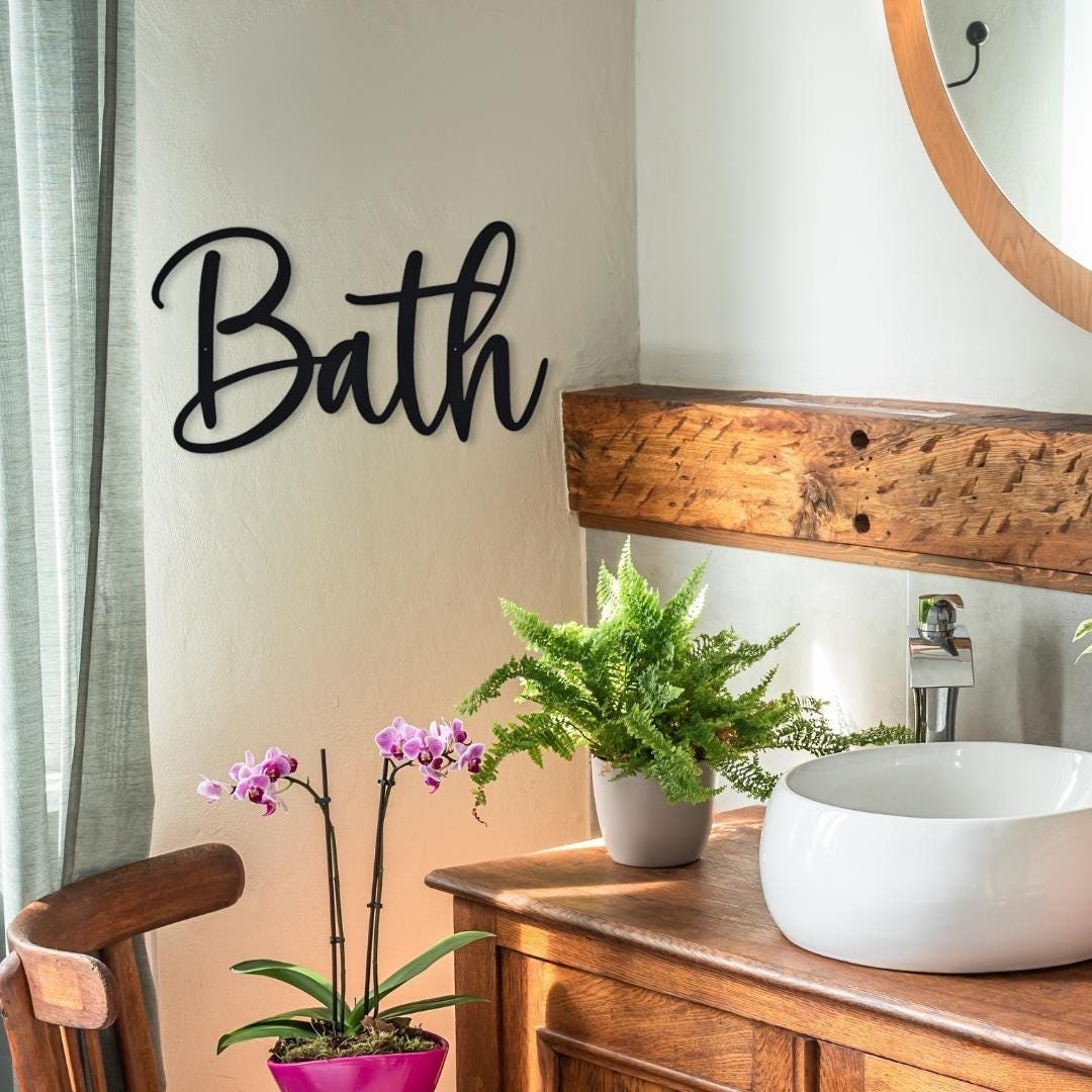 Bathroom Metal Sign, Bath Wall Art, Powder Room Sign, Rustic Metal ...