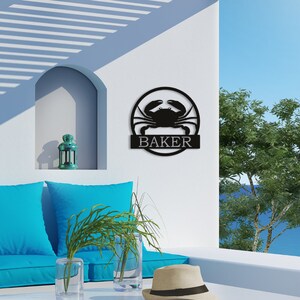 Personalized Beach Sign, Crab Metal Sign, Nautical House Sign, Crab ...