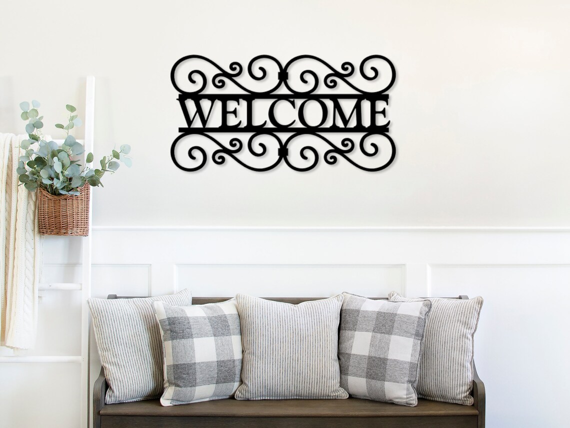 Metal Scroll Welcome Sign Welcome Metal Wall Decor Scroll - Etsy