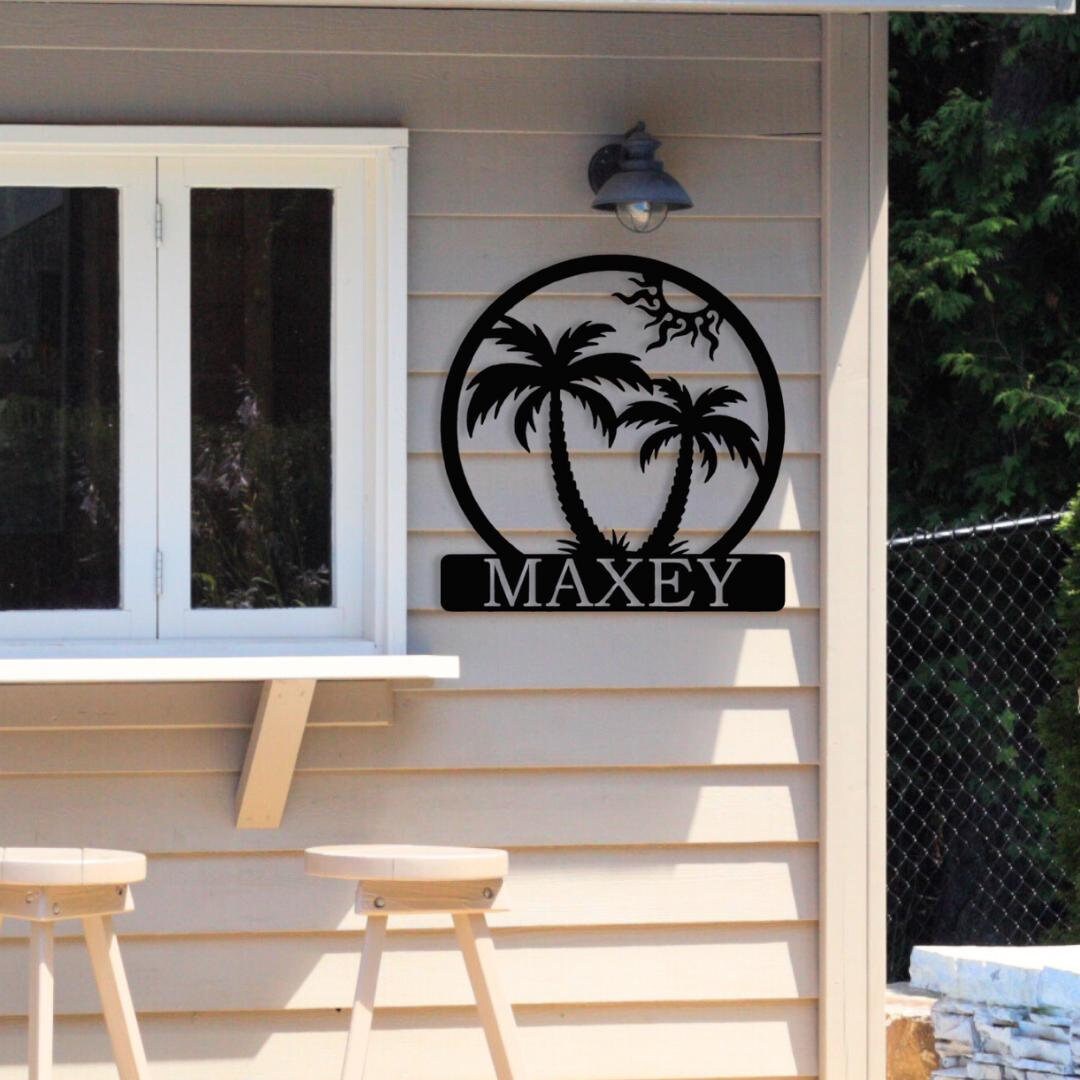 Personalized Palm Tree Metal Sign, Coastal Home Decor, Family Pool Sign ...