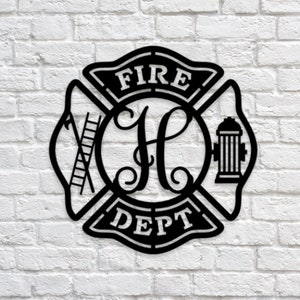 Firefighter Metal Maltese Cross Monogram Metal Sign, Fire Department ...