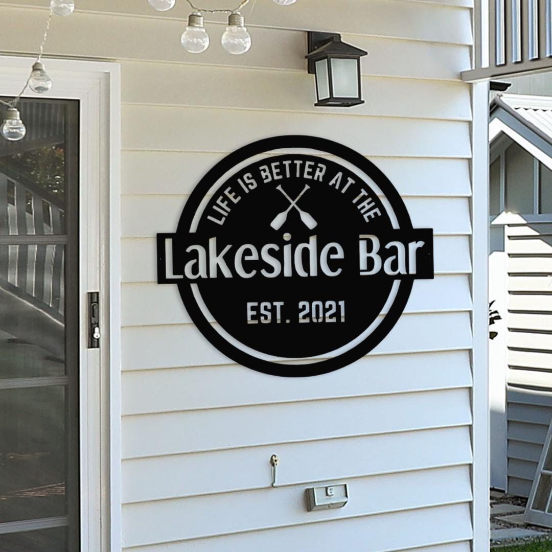 Personalized Lake Side Bar Sign | Custom Lake House Decor | Outdoor ...