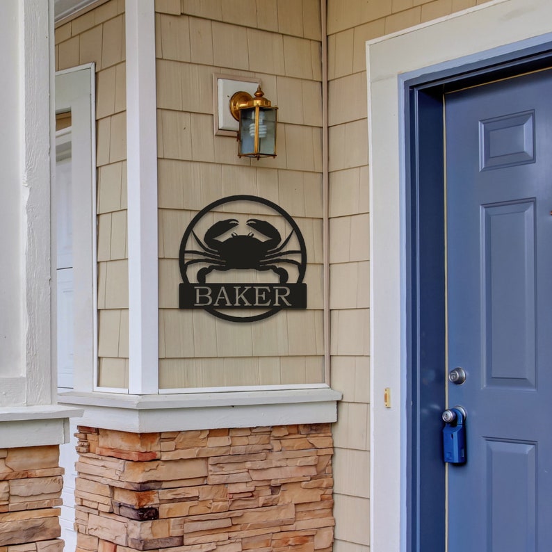 Personalized Beach Sign, Crab Metal Sign, Nautical House Sign, Crab ...