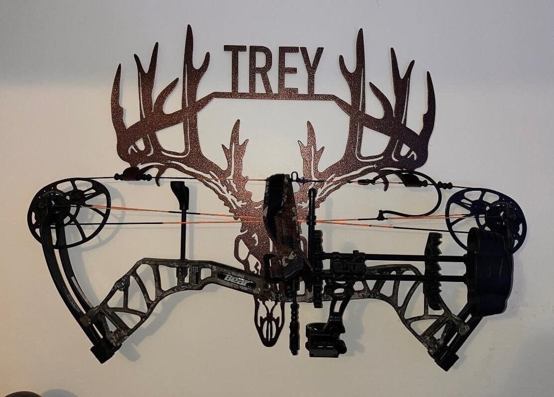 Personalized Bow Hanger, Custom Metal Bow Holder, Deer Skull Bow Rack ...