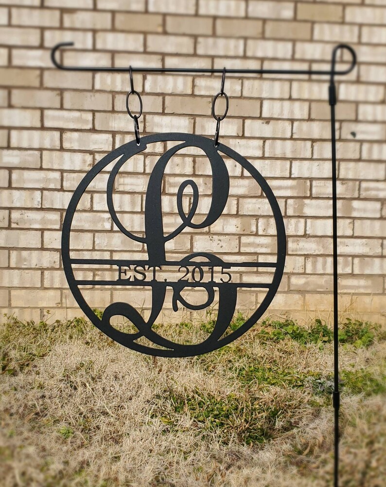 Initial Established Metal Garden Flag, Monogram Garden Flag, Metal ...