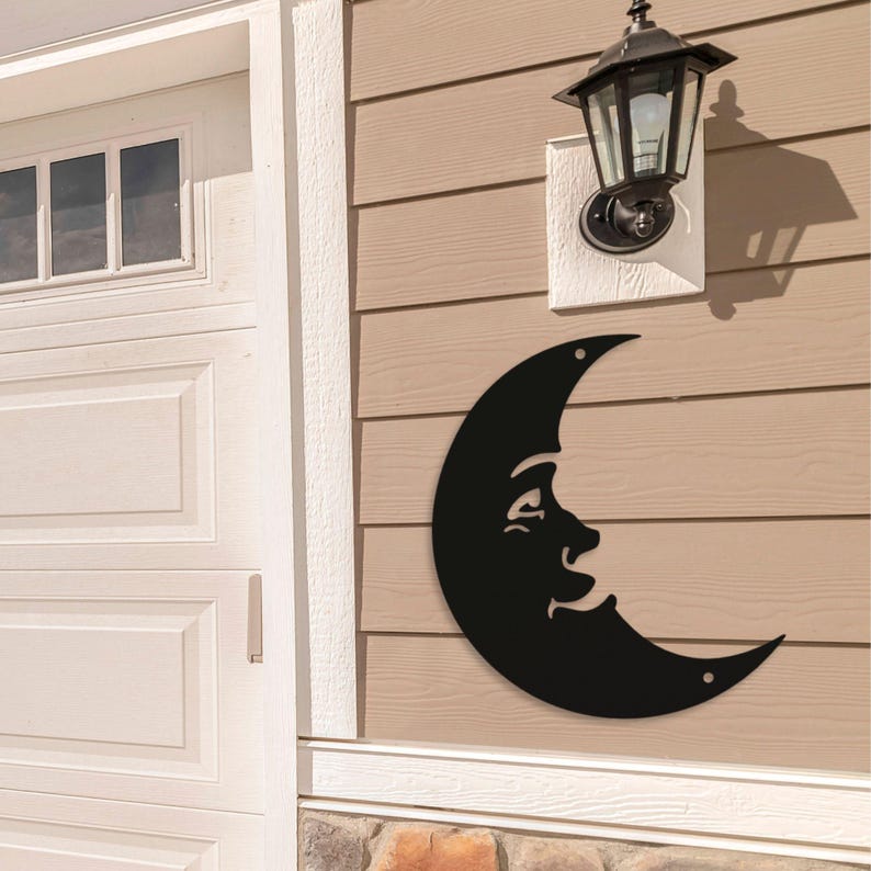 Crescent Moon Art, Celestial Wall Art, Outdoor Garden Decor, Rustic ...