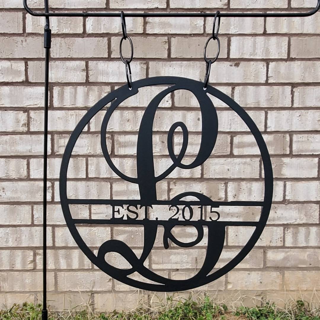 Initial Established Metal Garden Flag, Monogram Garden Flag, Metal ...