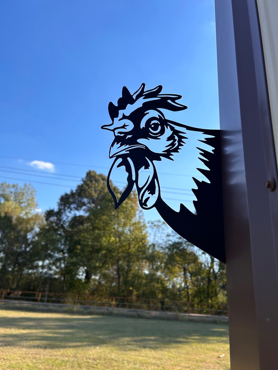 Peek-a-boo Metal Chicken, Garden Decor, Chicken Coop Sign, Peeping ...