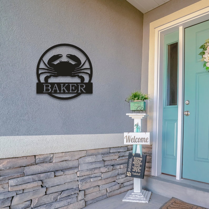Personalized Beach Sign, Crab Metal Sign, Nautical House Sign, Crab ...