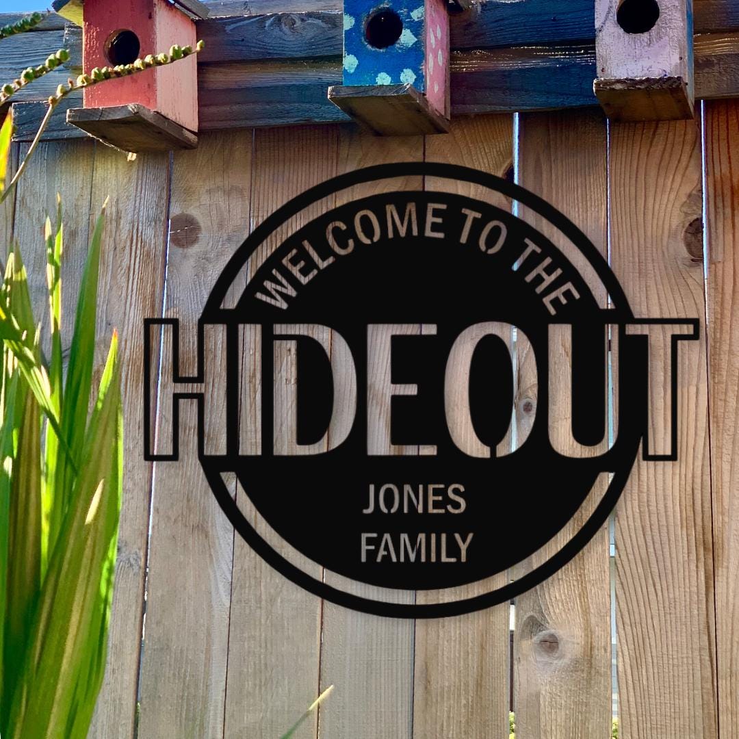 Personalized Hideout Sign, Custom Porch Signs, Bar Wall Decor, Metal ...