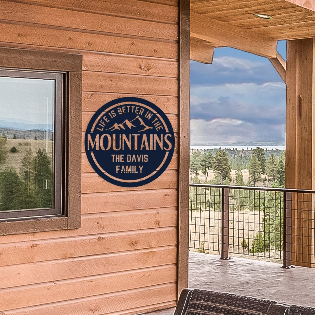 Personalized Mountain Metal Sign, Mountain Wall Art, Family Name Sign ...