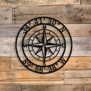 Custom Compass Metal Sign, GPS Compass Metal Sign, Custom Coordinates ...