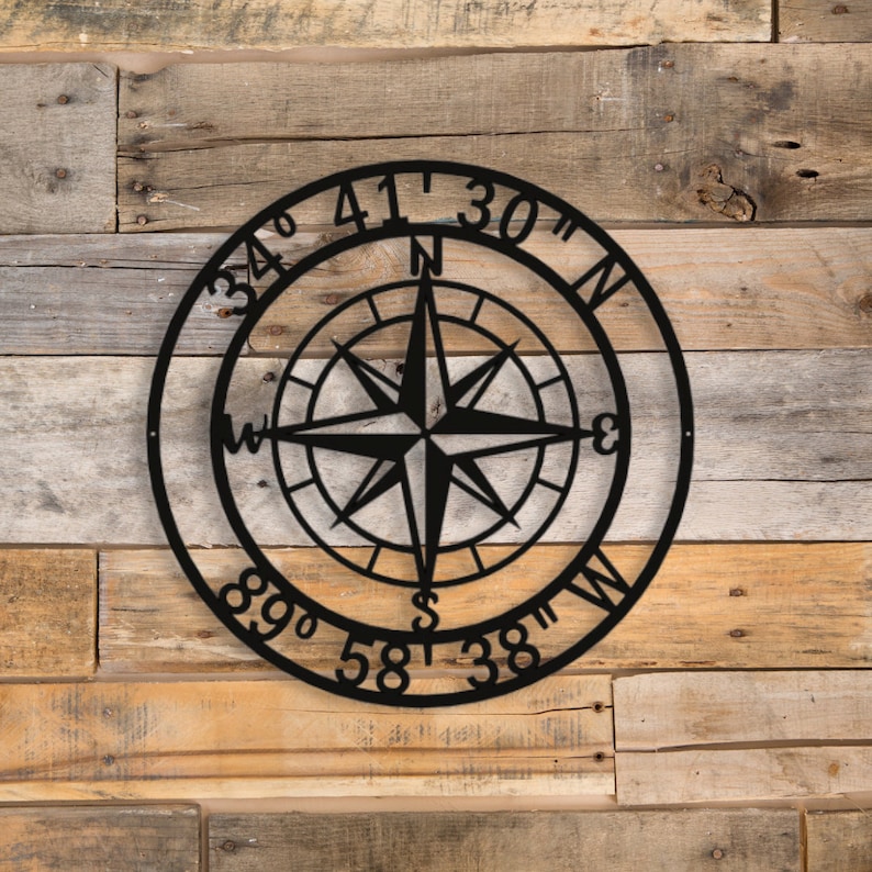 Custom Compass Metal Sign, GPS Compass Metal Sign, Custom Coordinates ...