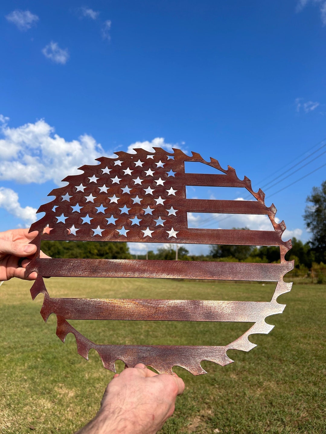 American Flag Metal Sign, Metal American Flag, Saw Blade Sign, Metal ...