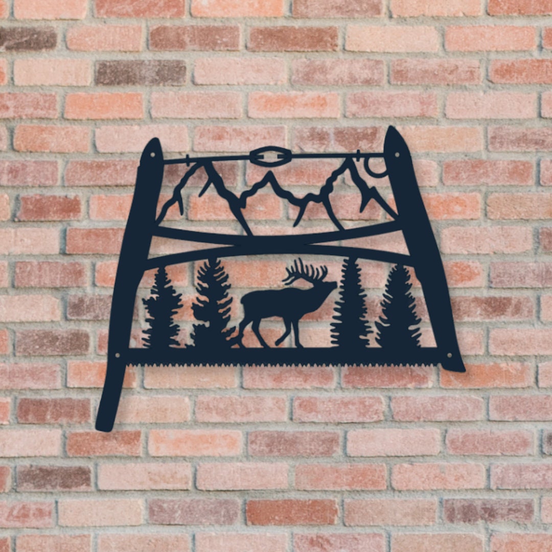 Elk Metal Sign, Bow Saw Elk Sign, Wildlife Sign, Hunting Camp Sign, Elk ...