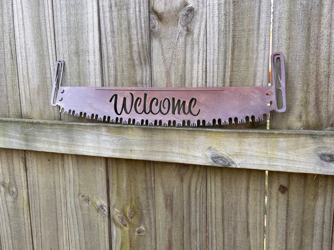 Rustic Saw Blade Sign, Welcome Sign, Crosscut Saw Wall Hanging, Outdoor ...
