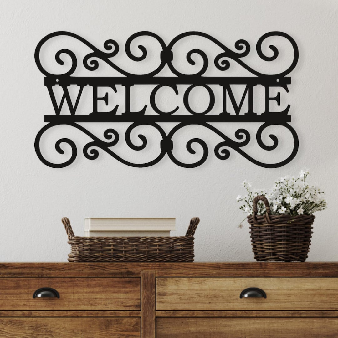 Welcome Metal Sign, Front Door Decor, Entryway Wall Art, Modern Metal ...