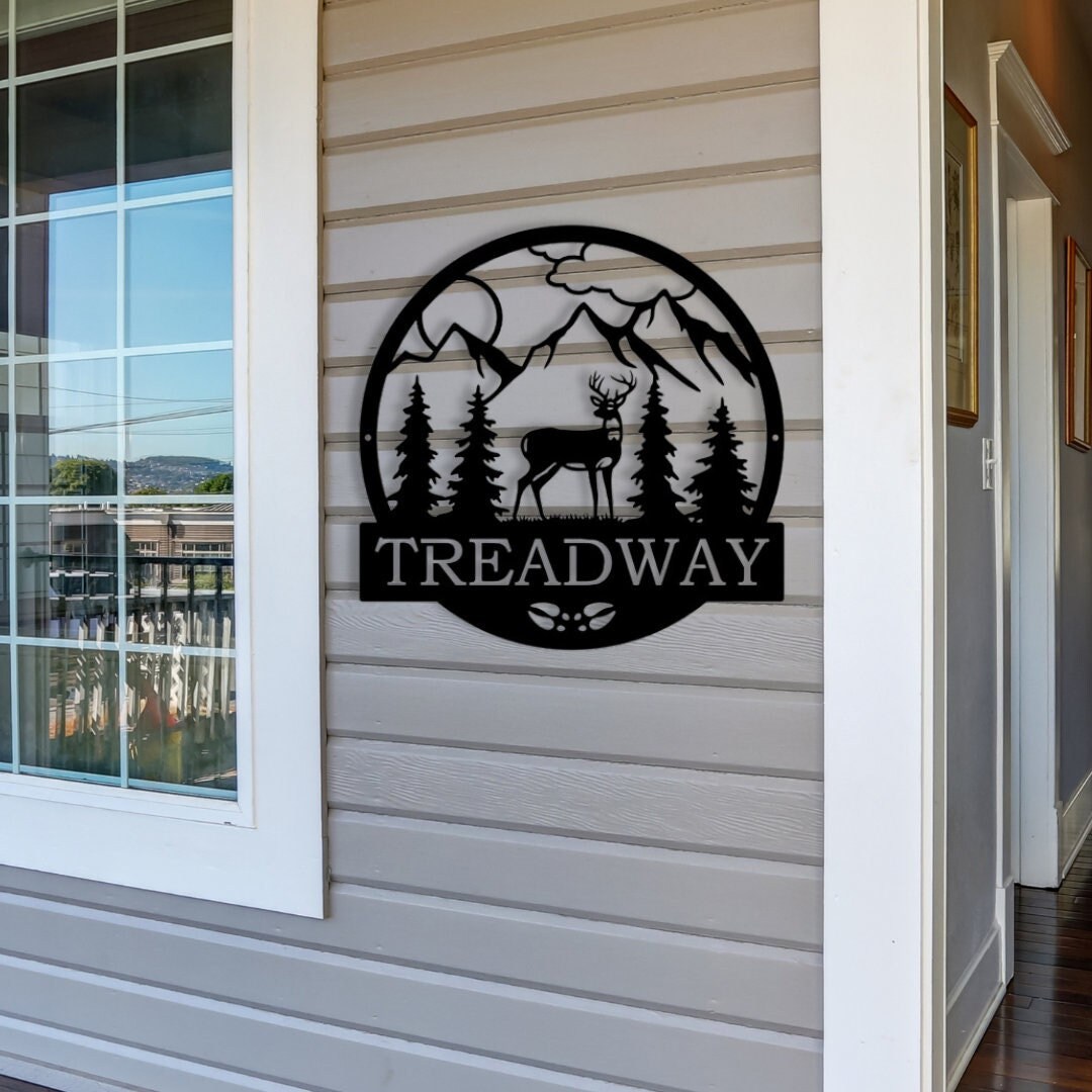 Personalized Deer Metal Sign, Metal Cabin Signs, Deer Monogram, Custom ...