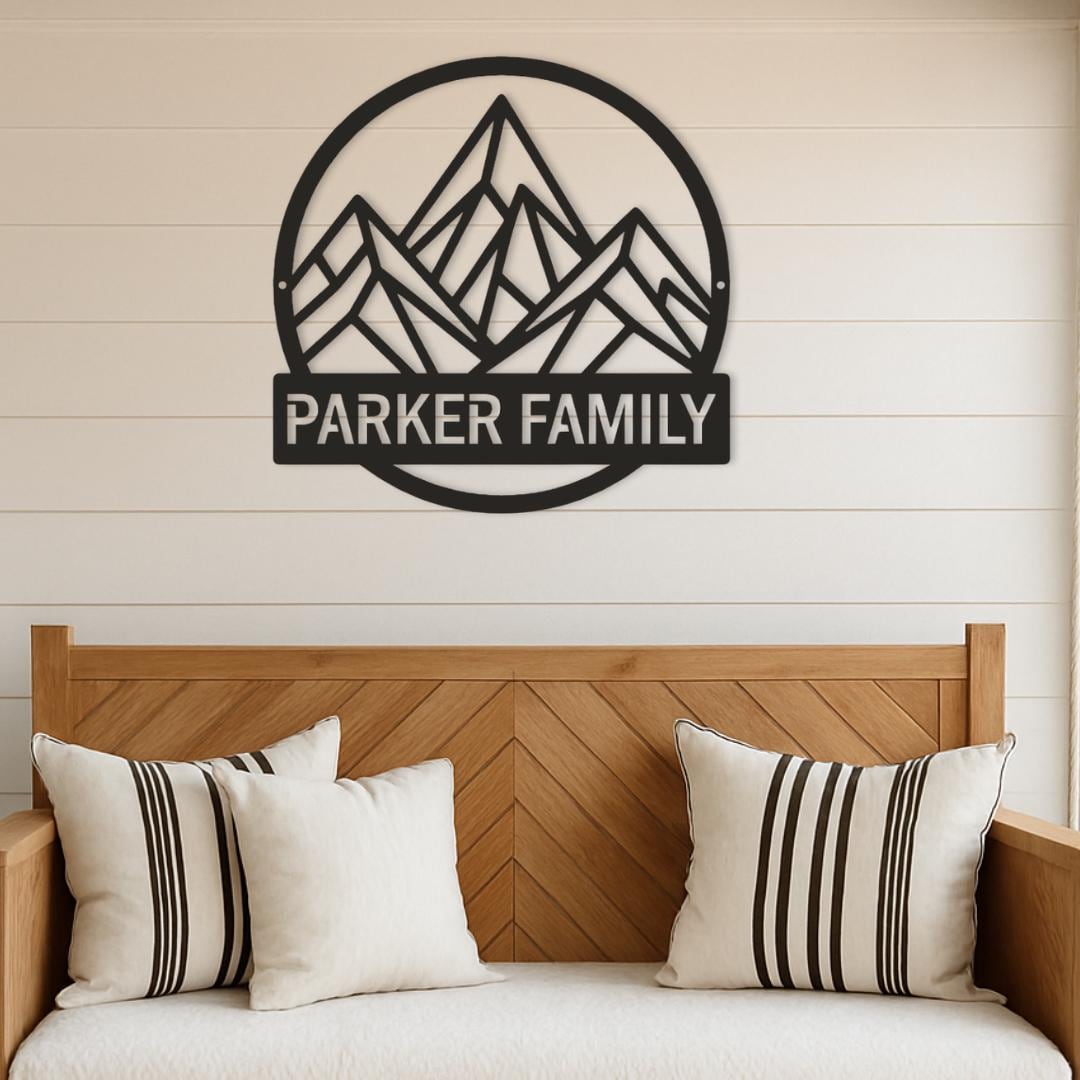 Personalized Mountain Sign, Geometric Wall Art, Outdoor Cabin Sign ...