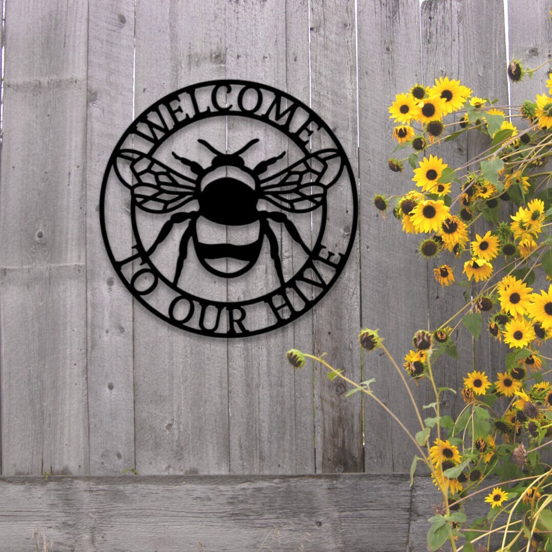 Welcome Metal Sign, Metal Bee Sign, Metal Bee Decor, Metal Sign for ...
