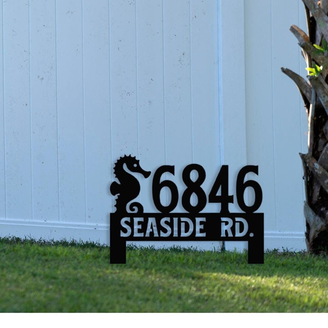 Lawn Address Metal Sign, Seahorse Decor, Address Sign, House Number ...