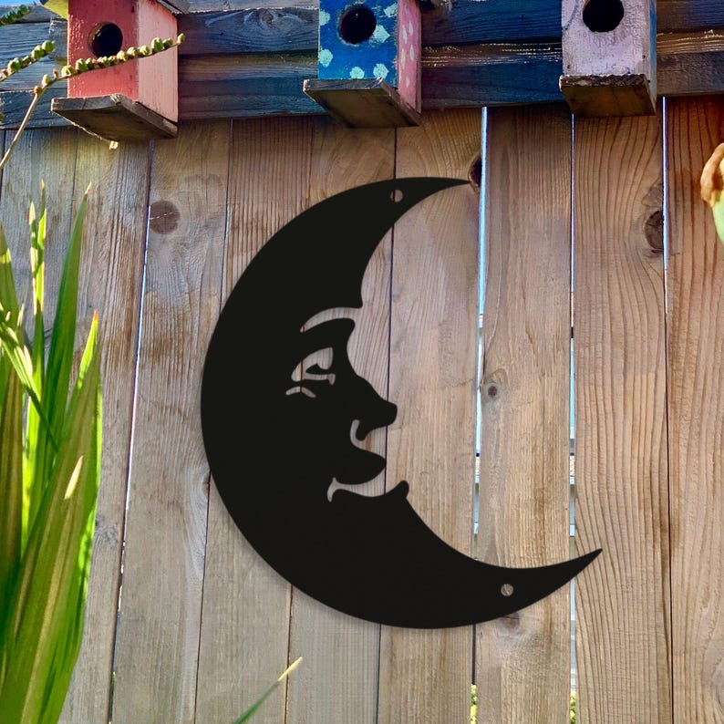 Crescent Moon Art, Celestial Wall Art, Outdoor Garden Decor, Rustic ...