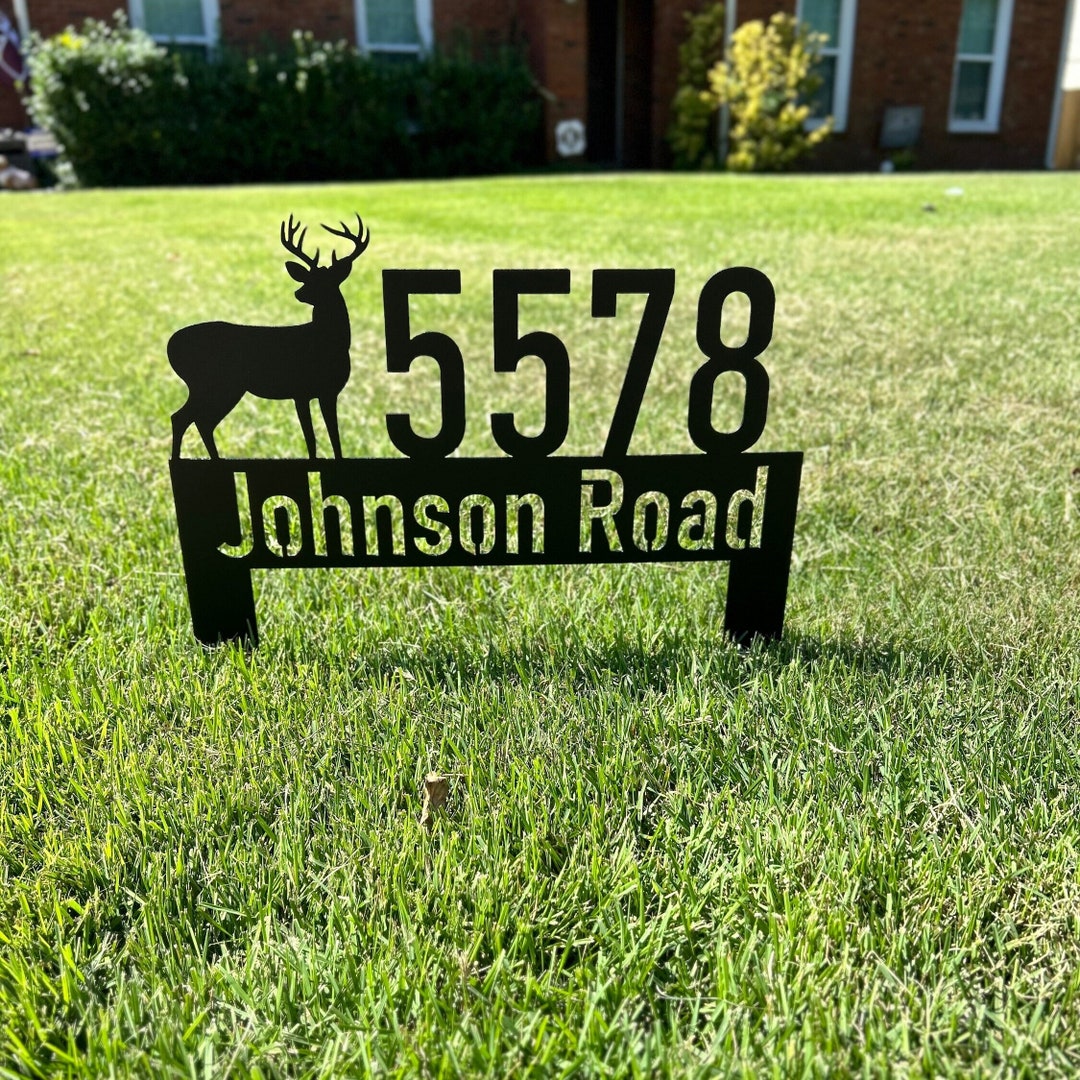 Lawn Address Metal Sign, Deer Metal Address Yard Stake, Address Sign ...