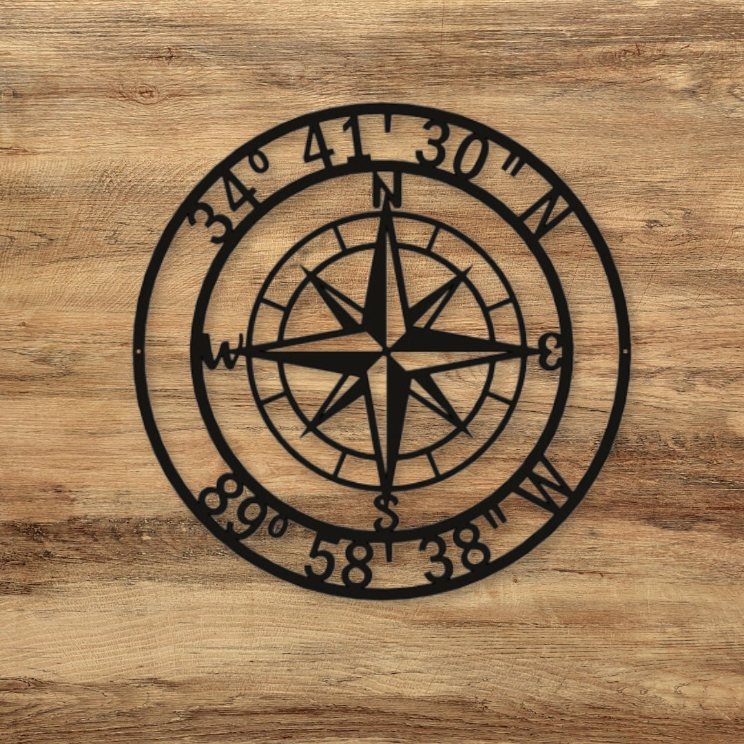 Custom Compass Metal Sign, GPS Compass Metal Sign, Custom Coordinates ...