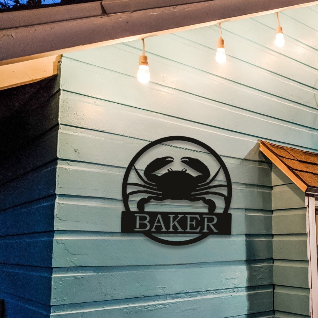 Personalized Beach Sign, Crab Metal Sign, Nautical House Sign, Crab ...