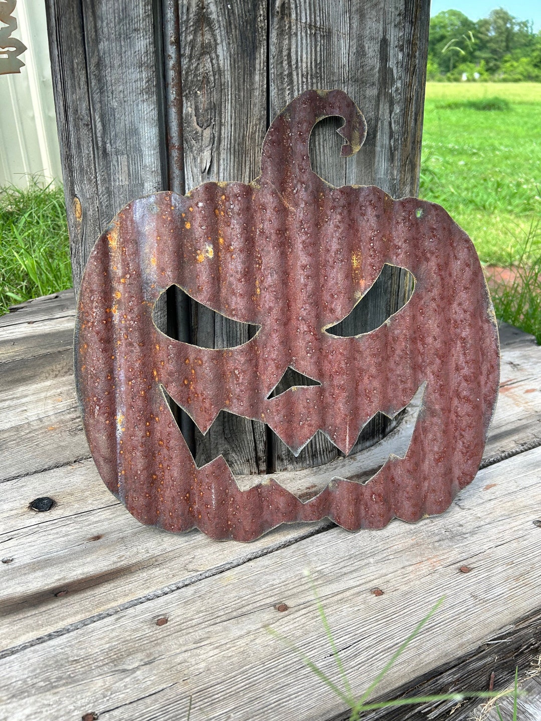 Jack O Lantern Corrugated Tin, Fall Decor, Halloween Decor, Corrugated ...