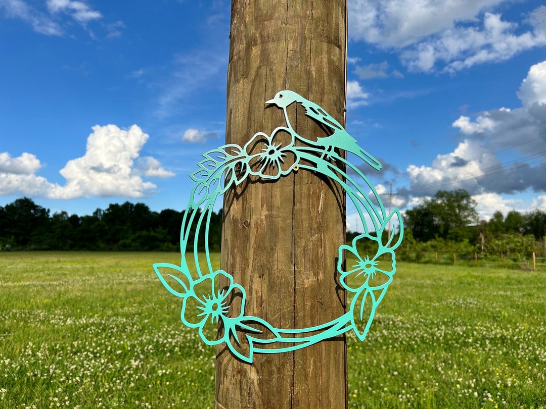 Metal Bird Sign, Bird Wreath Sign, Metal Bird Wall Art, Outdoor Porch ...
