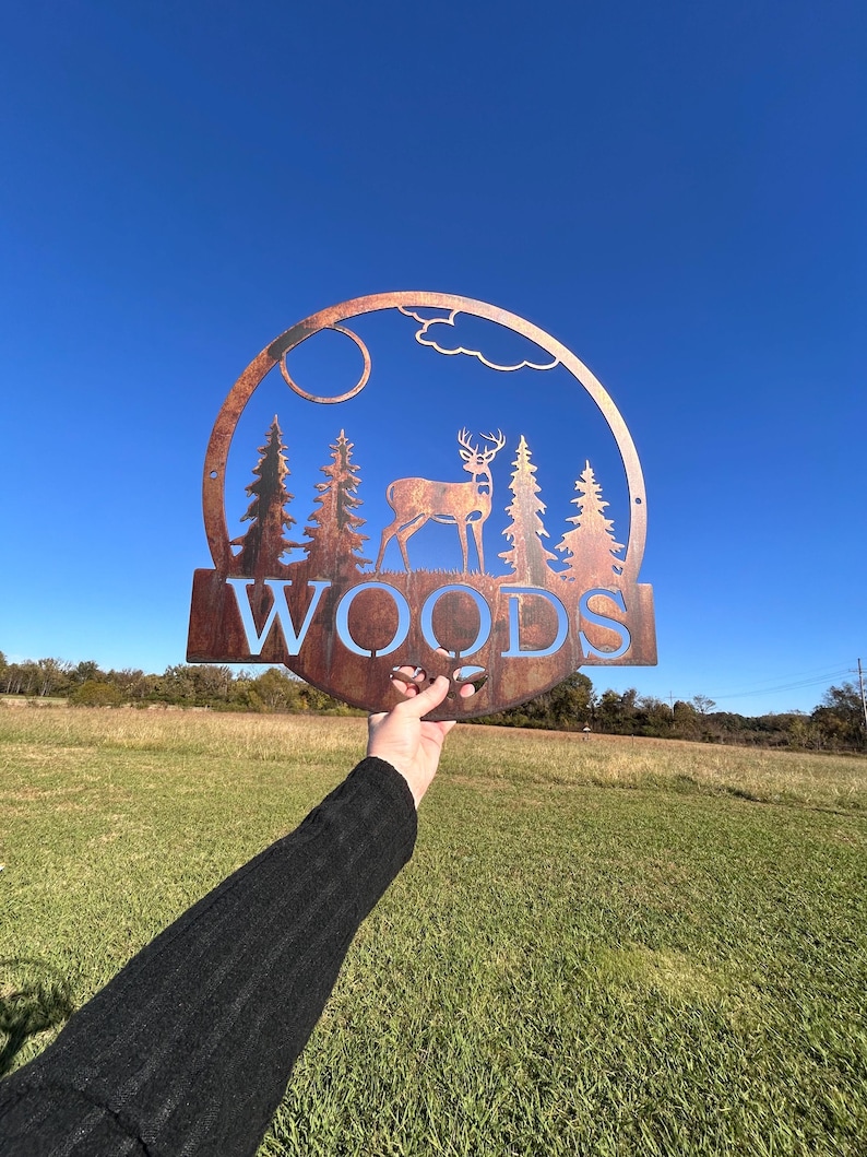 Personalized Deer Scene Metal Sign, Custom Last Name Monogram, Outdoor ...