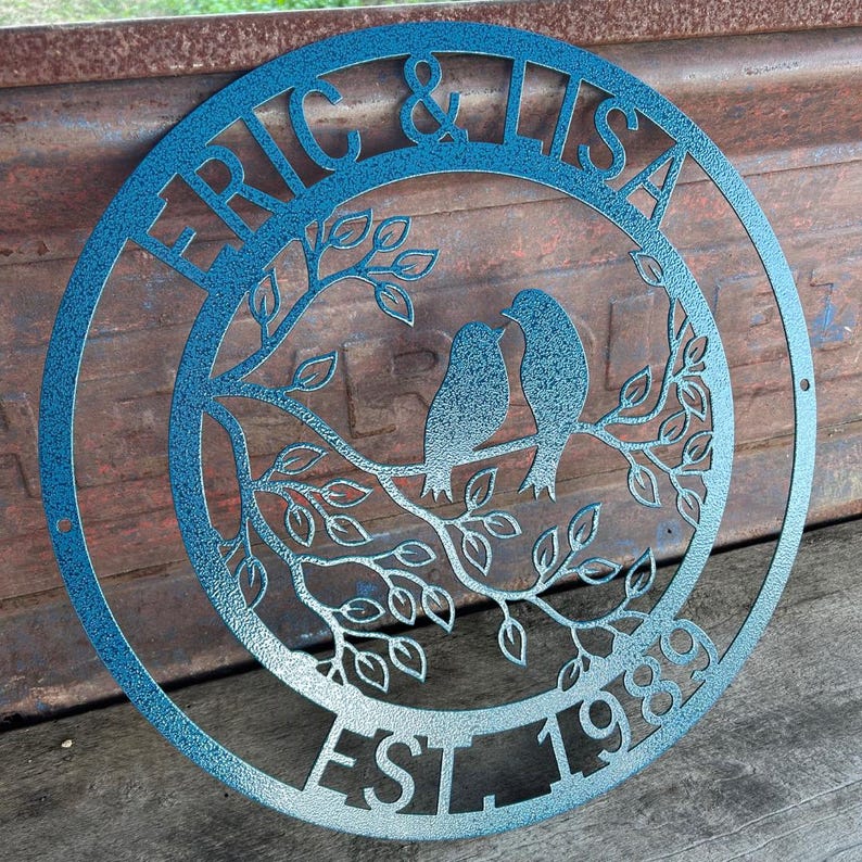 Personalized Love Bird Metal Sign, Bird Wall Decor, Custom Anniversary ...