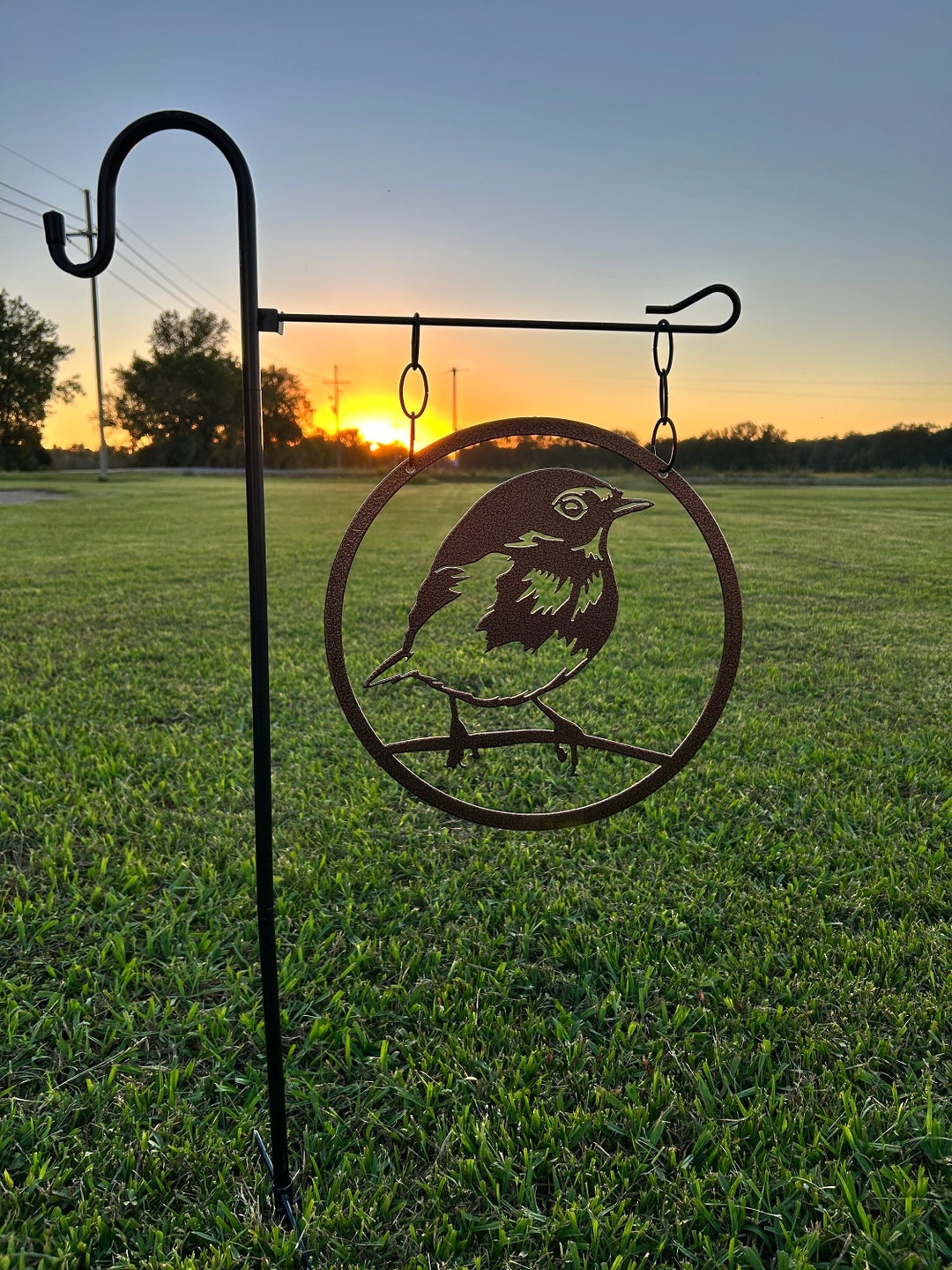 Garden Flag, Robin Sign, Bird Metal Art, Metal Garden Flag, Metal Yard ...