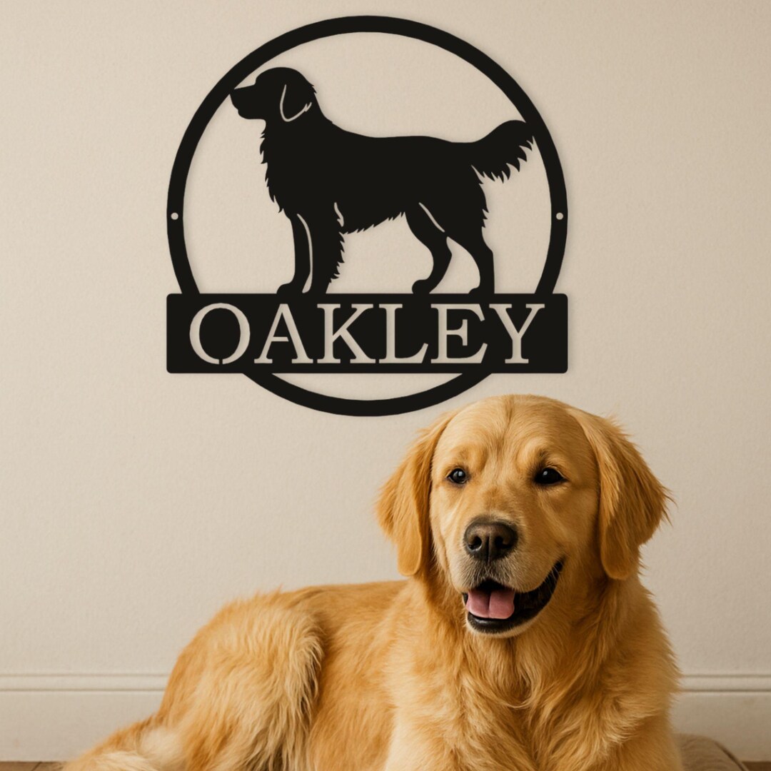 Personalized Dog Sign Golden Retriever, Custom Pet Name Wall Art, Gift ...