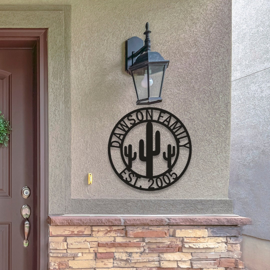 Personalized Cactus Metal Wall Art, Monogram Desert Cactus ...