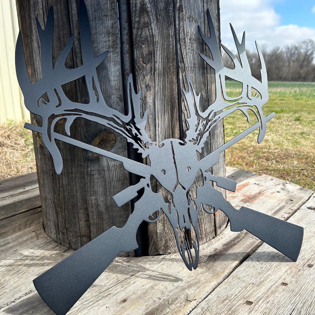 Deer Skull Metal Sign, Rifle Sign, Metal Sign Deer, Armory Sign ...