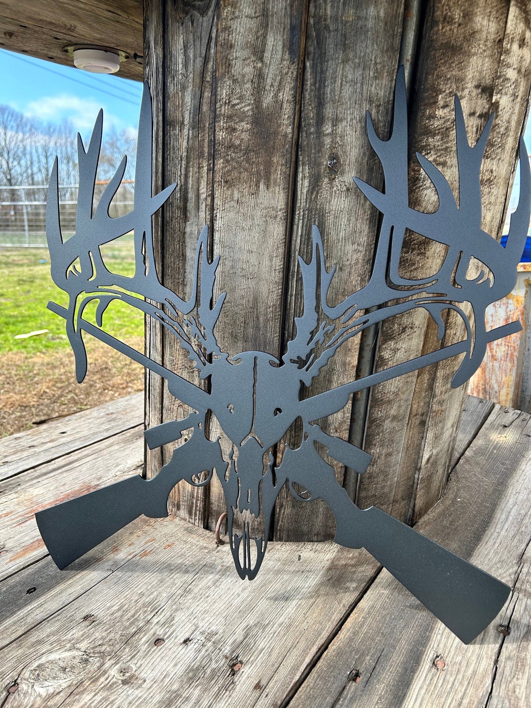 Deer Skull Metal Sign, Rifle Sign, Metal Sign Deer, Hunting Gift ...