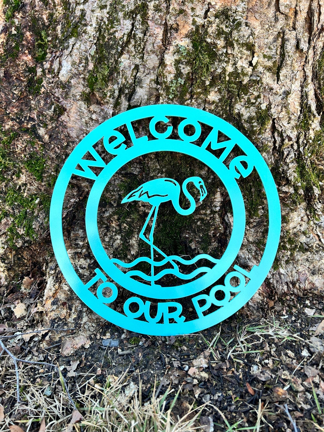 Welcome to Our Pool Sign, Metal Pool Sign, Metal Porch Sign, Flamingo ...