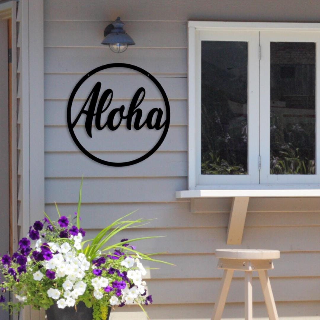 Aloha Metal Sign, Hawaiian Decor, Welcome Metal Sign, Backyard Sign ...