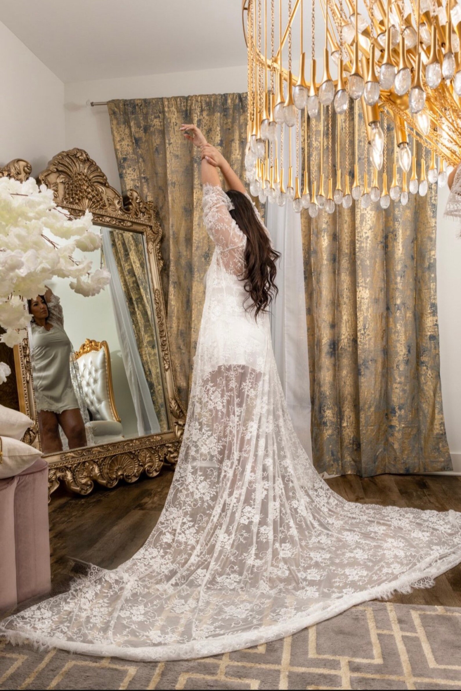 Lace Bridal Robe Long Lace Robe Satin Bride Robe Bridal - Etsy