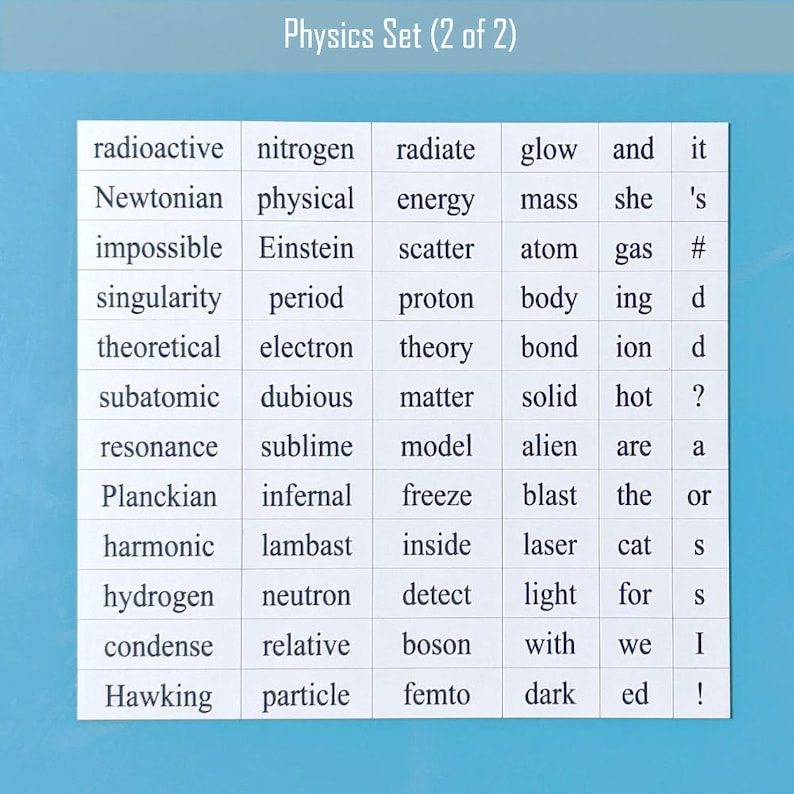 Physics Word Magnets | Refrigerator Message Magnets | Physics Poetry ...