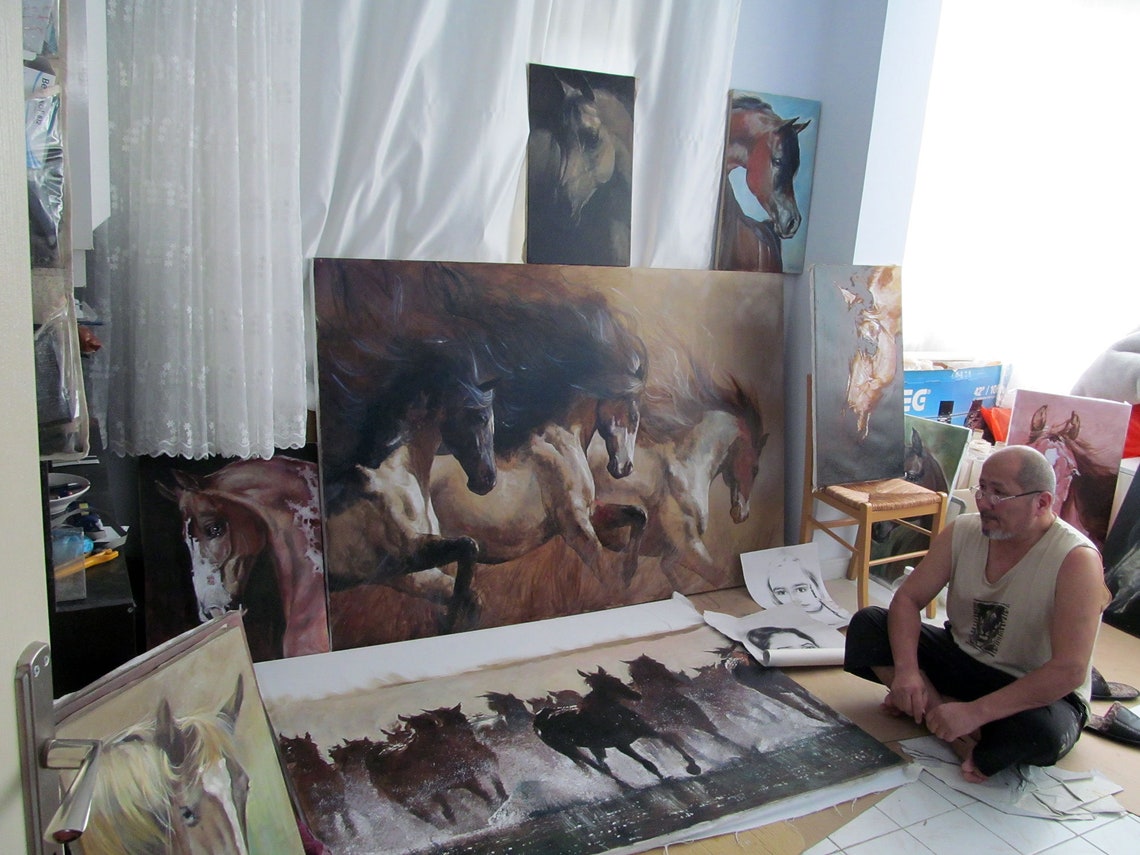 Pinto Horse Painting Original Art Wild Running Horse Large - Etsy