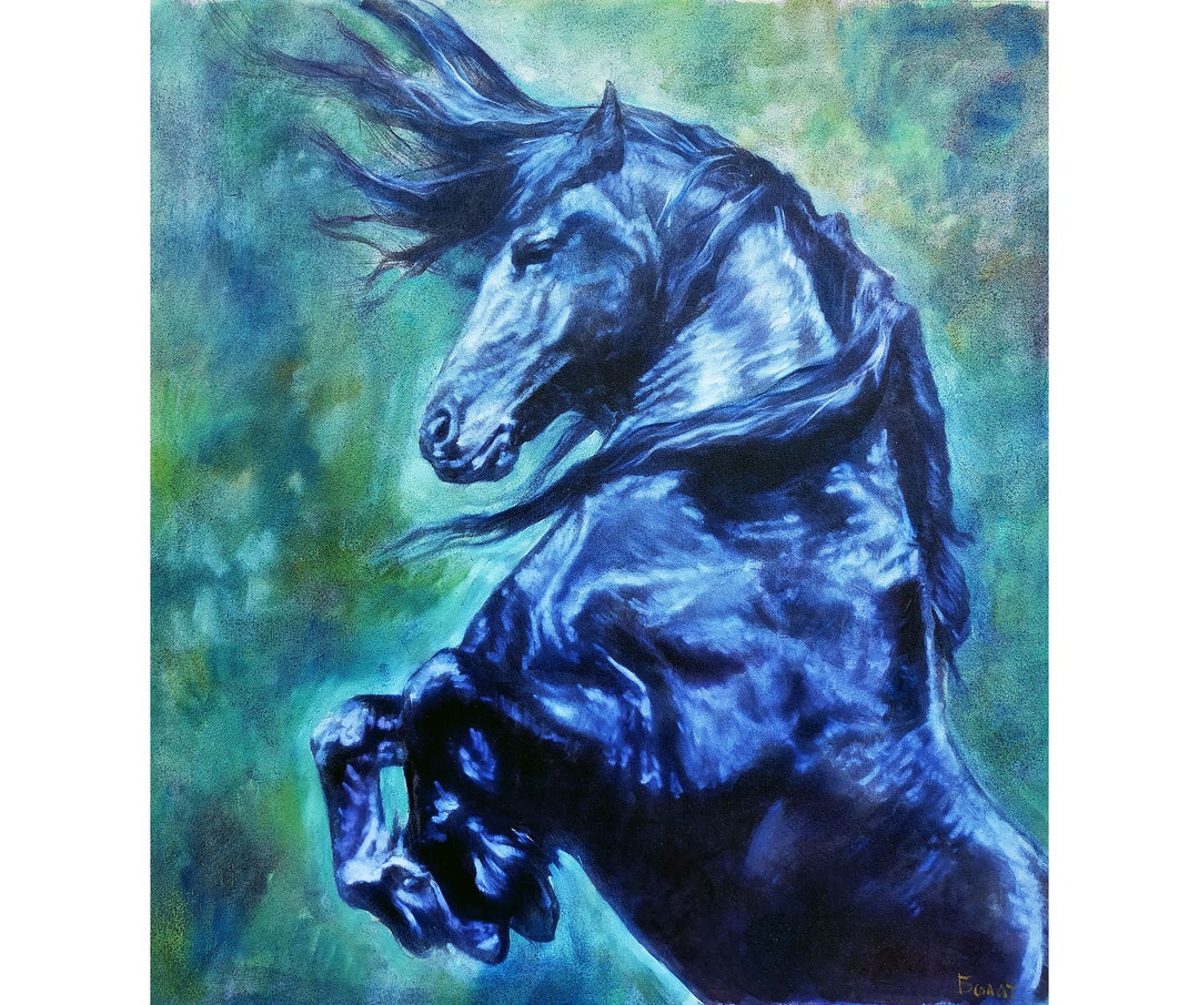 Friesian Horse Painting Original Art Large Oil Canvas Artwork by ...