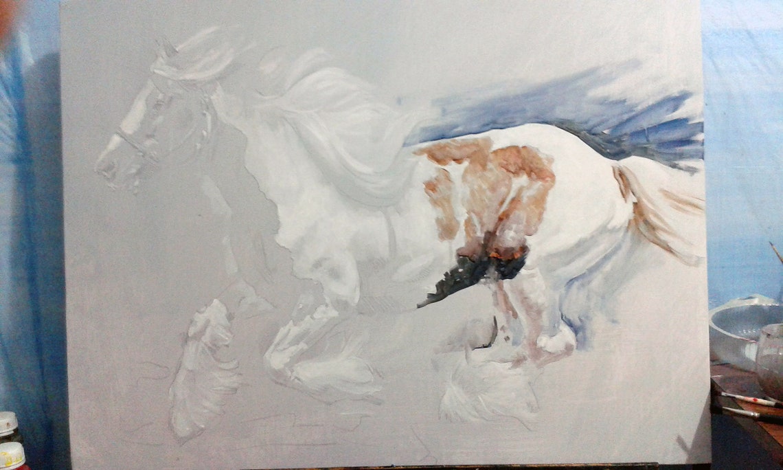 Pinto Horse Painting Original Art Wild Running Horse Large - Etsy