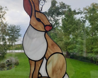 Stained Glass Hare Rabbit Nature Gift Bunny Suncatcher Wildlife Art ...